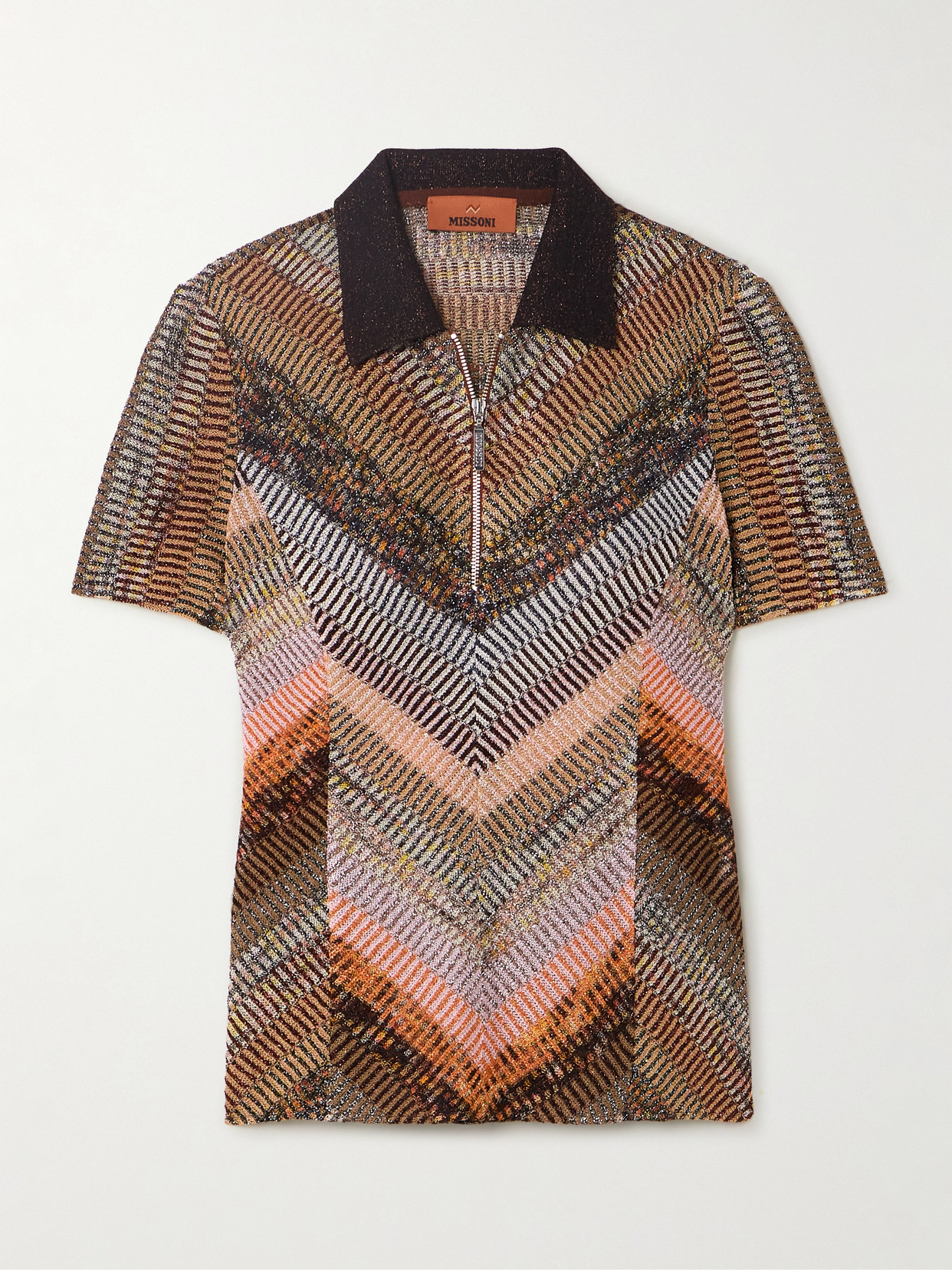 Buy Missoni Striped Metallic Crochet-knit Polo Shirt - Multi At 70
