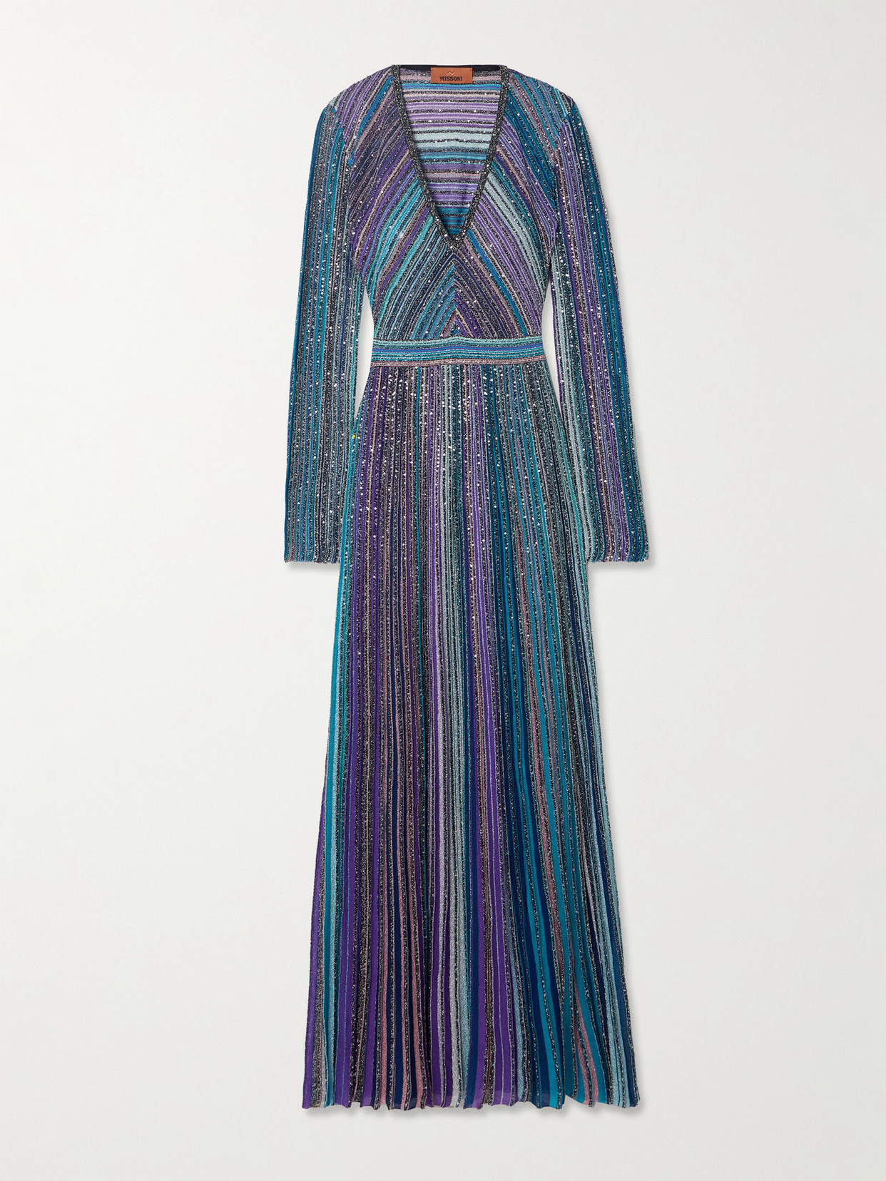 m missoni metallic striped crochet-knit maxi dress Striped sequin-embellished metalic crochet-knit maxi dress - black