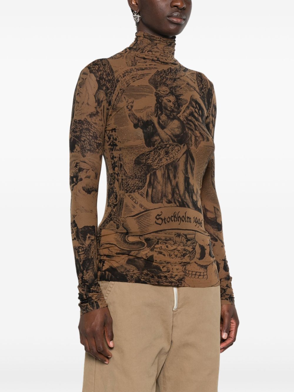 Acne Studios Graphic-Print Seamless Top In Brown - 30% Off