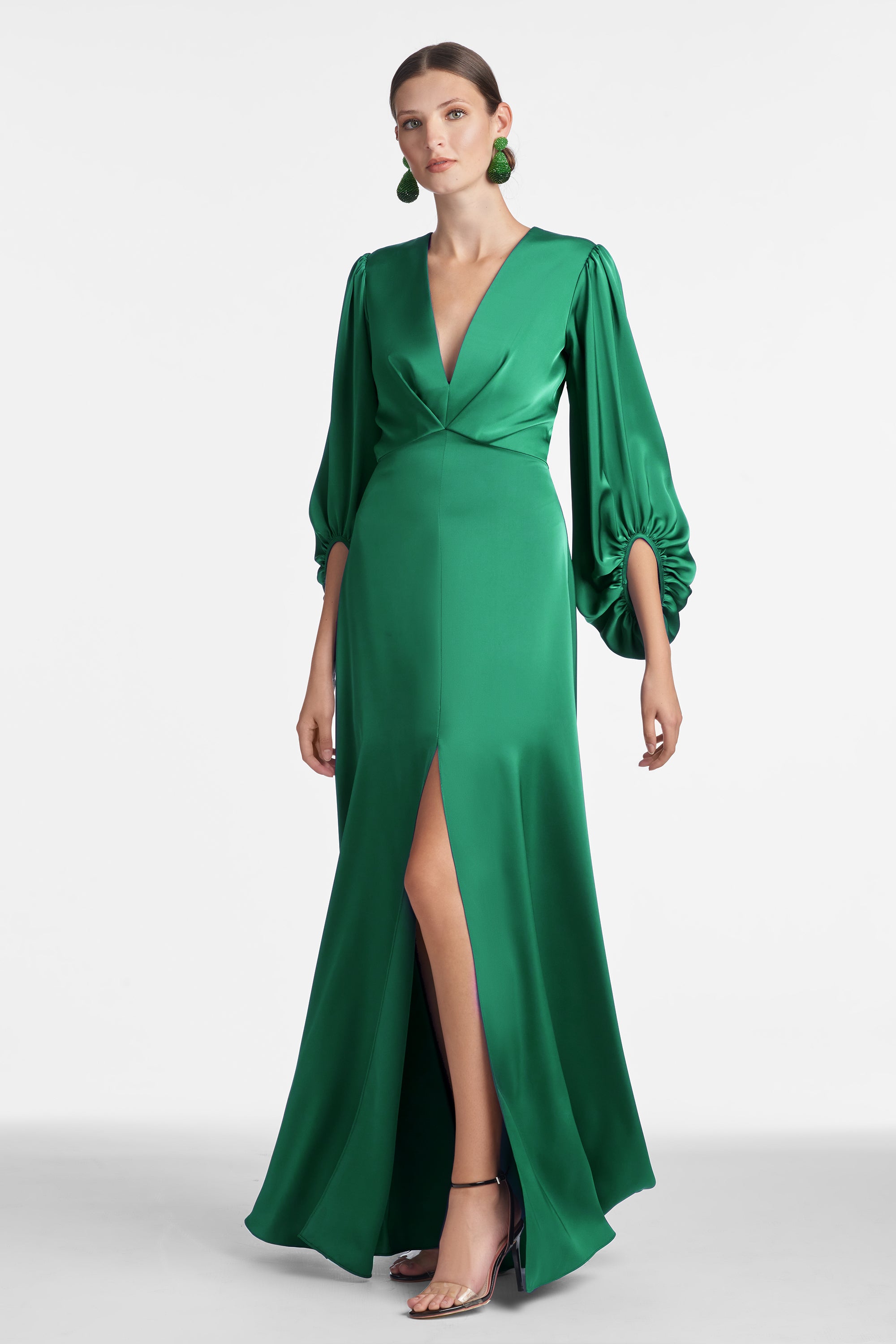 slim fit dress slacks EMBELLISHED MONACO GOWN in FOREST GREEN