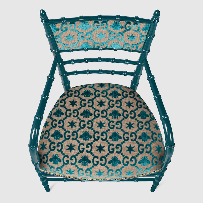 Gucci Chiavari Gg Bees Chair With Arm Rest - Blue | Editorialist