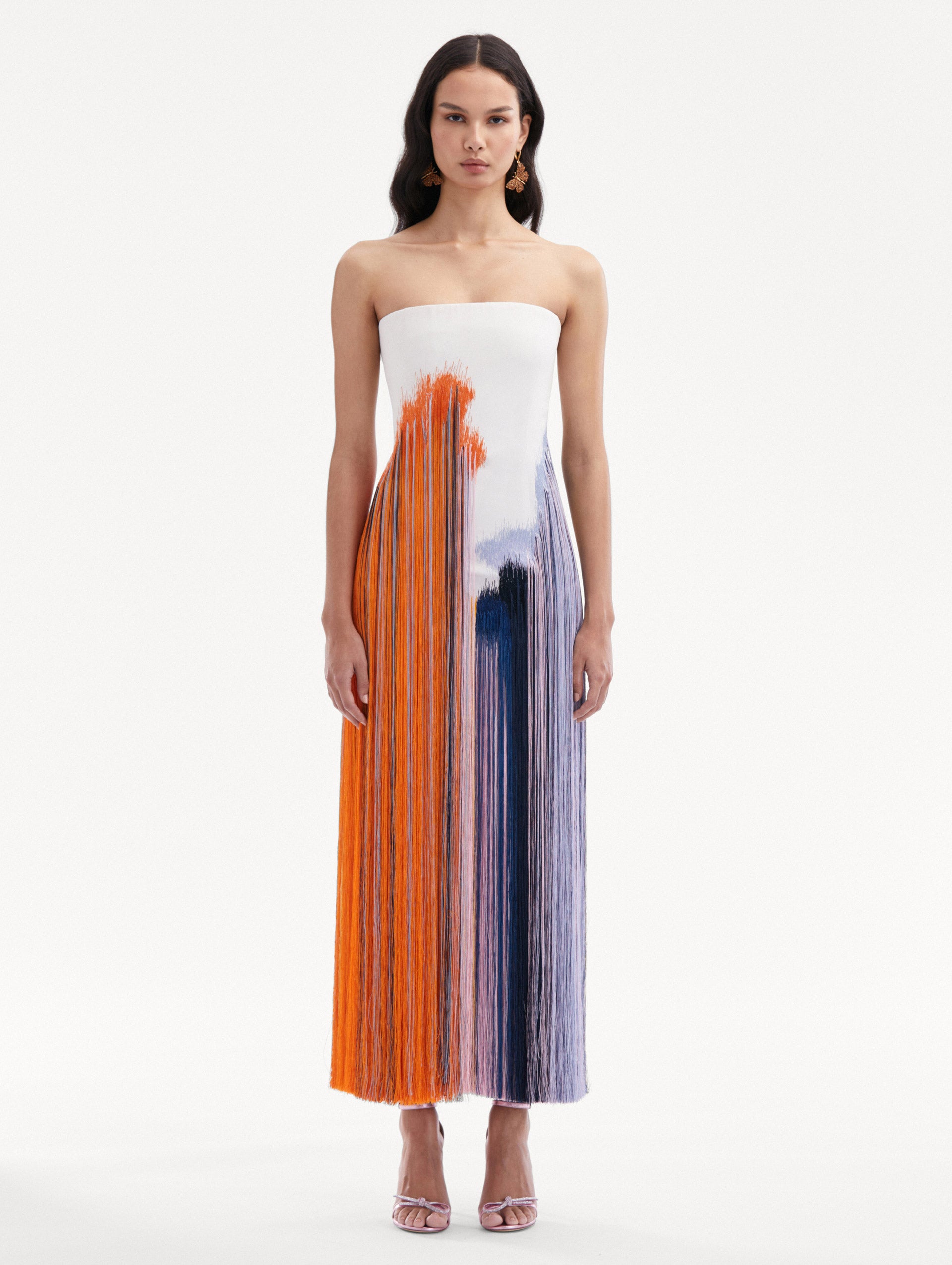 Oscar De La Renta Abstract Brushstroke Fringe Dress - Multi