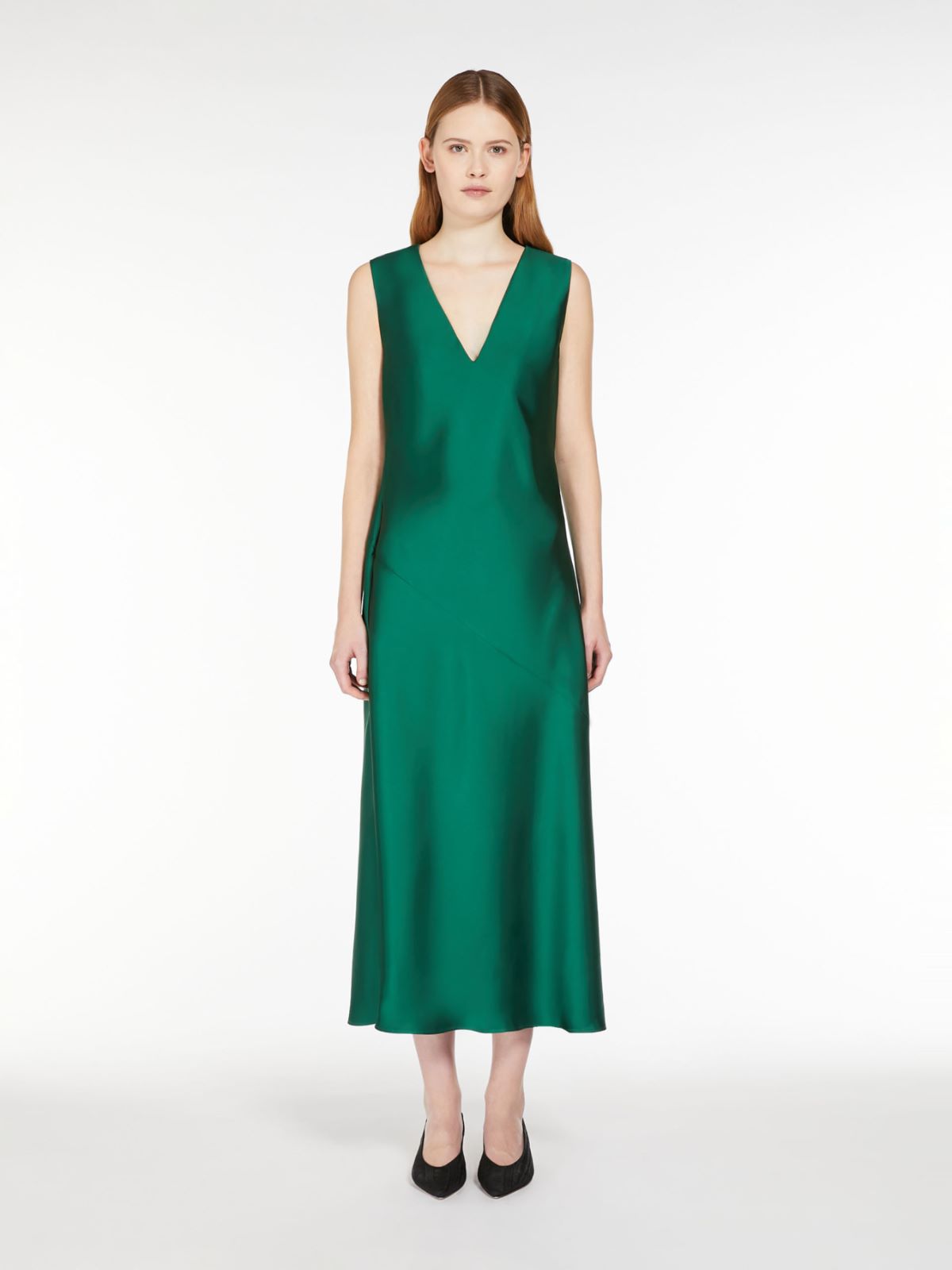 slim fit dress slacks Max Mara Ares Satin Maxi Dress | Olive Green