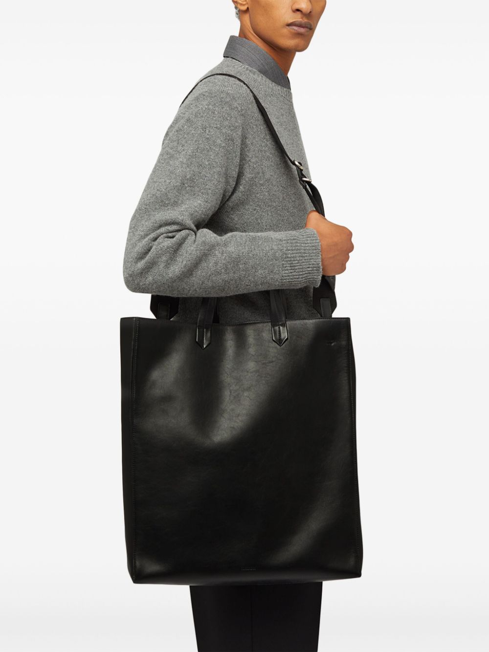 Jil Sander Nelson Large Full-Grain Leather Weekend Bag In Black