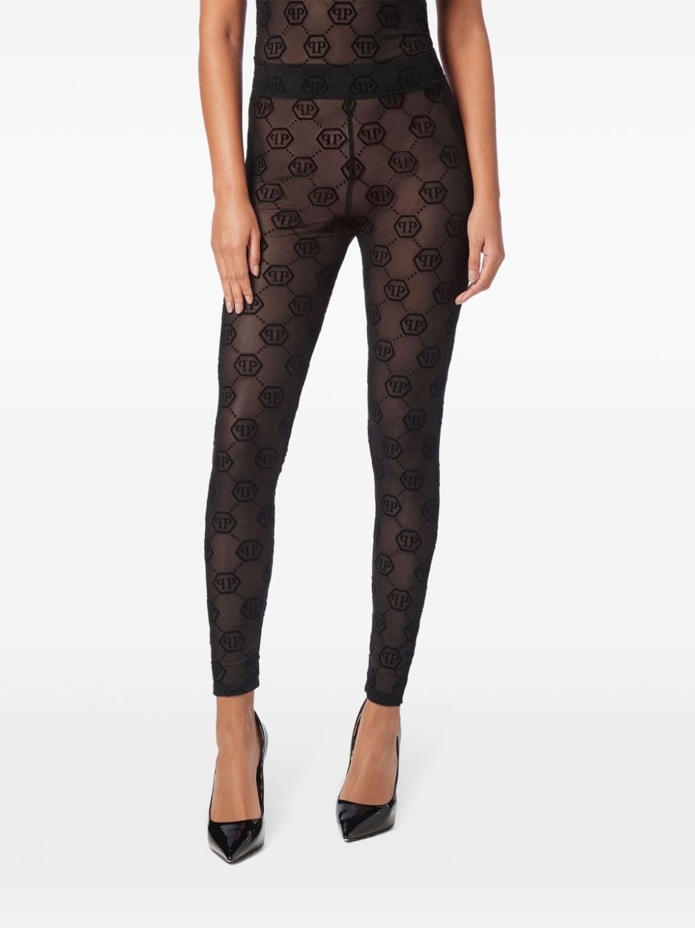 PHILIPP PLEIN monogram-pattern tulle leggings