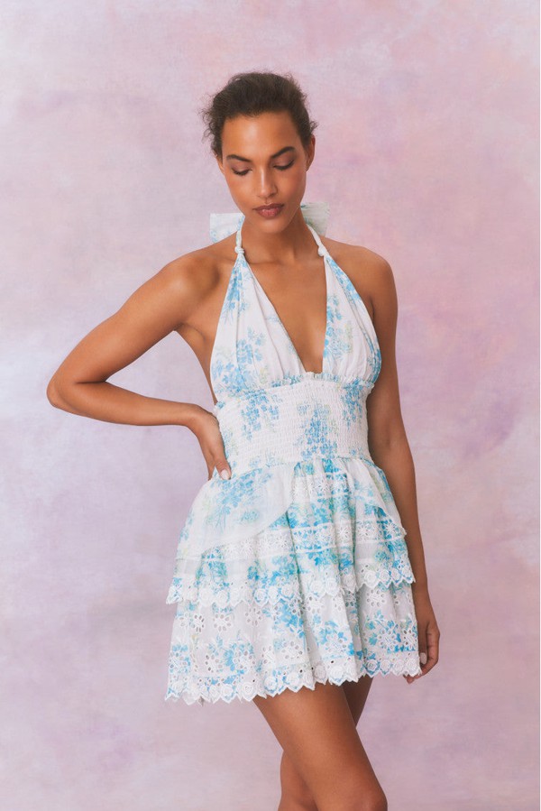 Buy LoveShackFancy Deanna Halter Eyelet Mini Dress - Floral At 64% Off