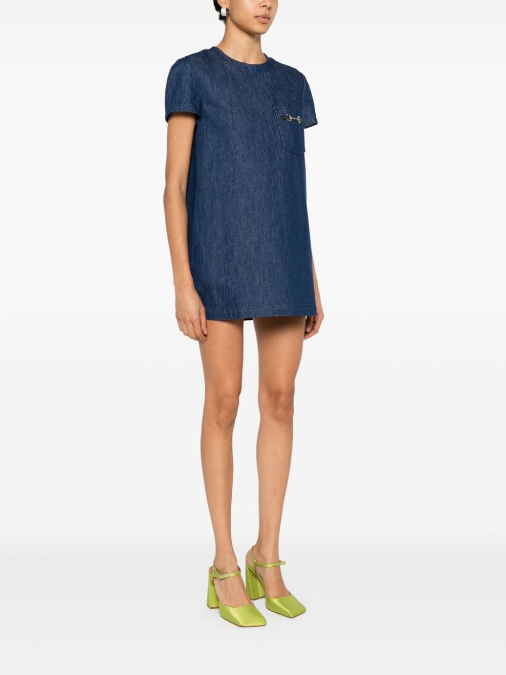 gucci denim mini dress Denim Mini Dress With Horsebit Detail