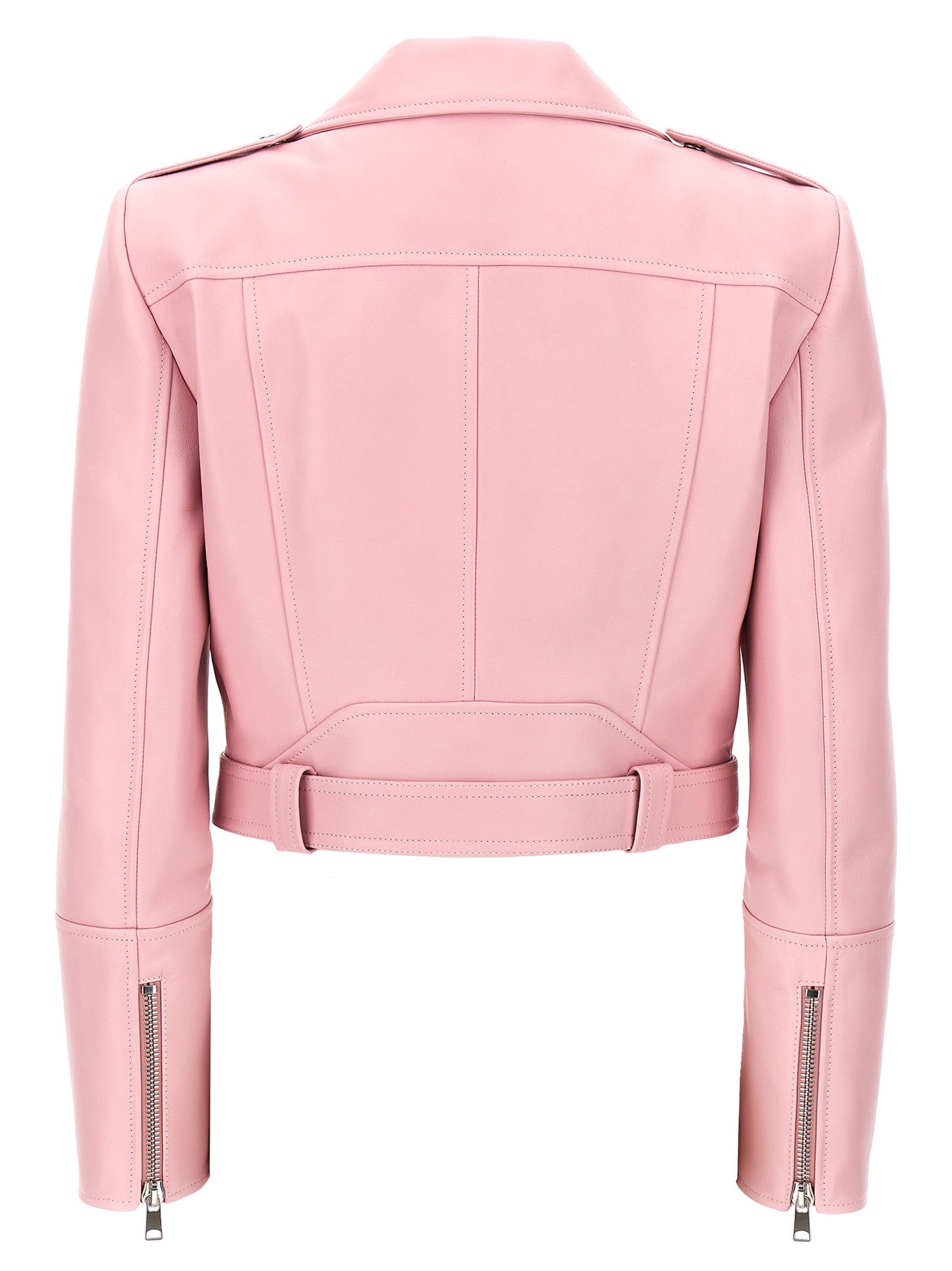 Alexander Mcqueen Crop Biker Jacket In Pink - 47% Off