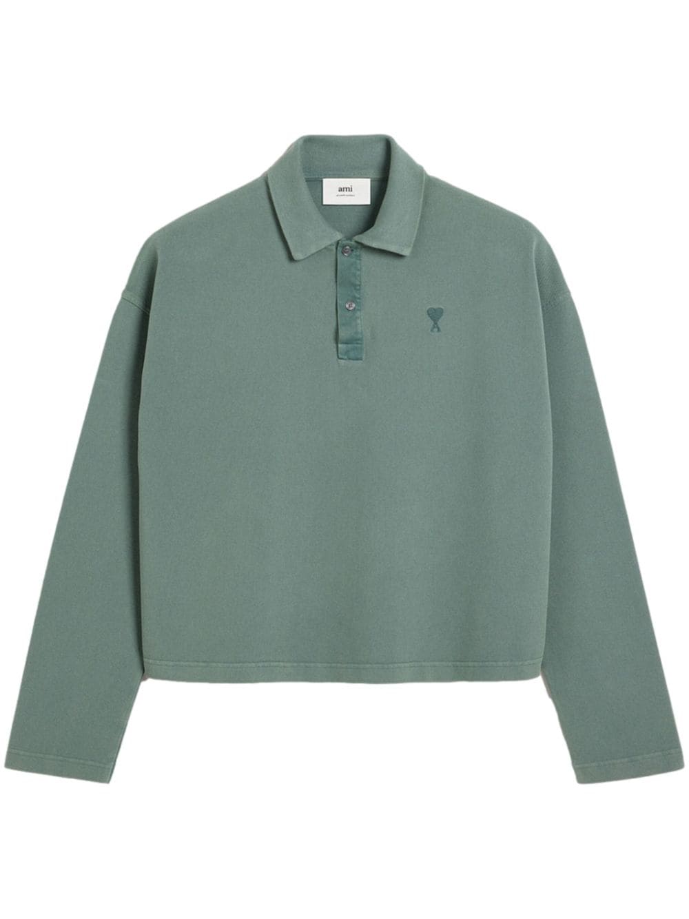 Ami Paris De Coeur Long-Sleeved Polo Shirt In Green - 53% Off