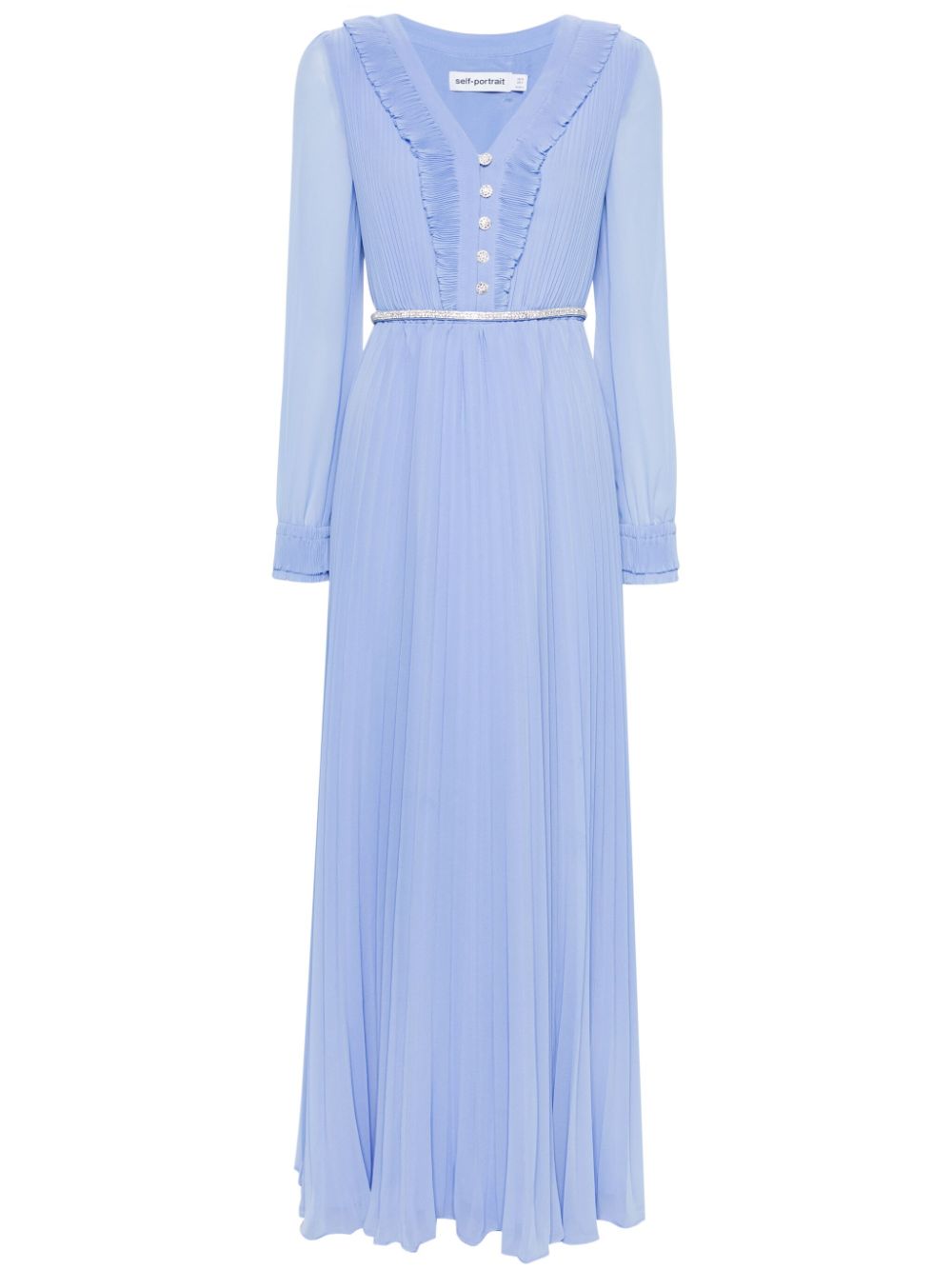 Self-Portrait Pleated Chiffon Maxi Dress In Blue - 74% Off | Editorialist