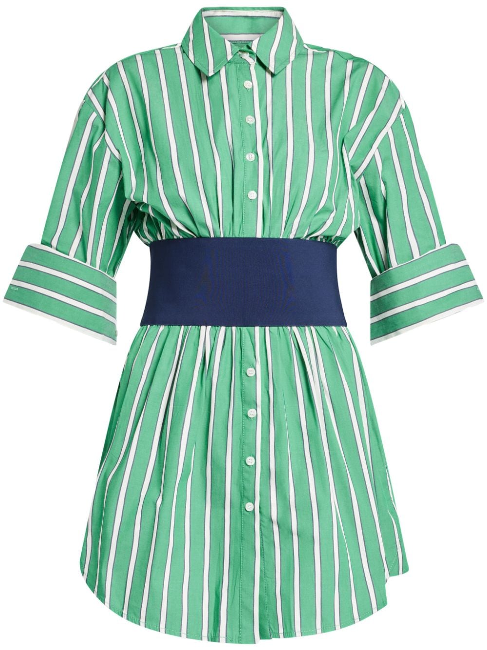 Staud Michelle Striped Shirt Dress In Green - 40% Off | Editorialist