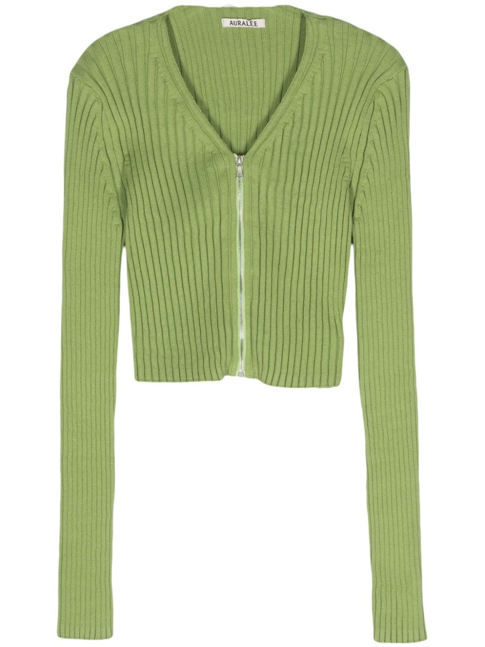 【IIROT】Cropped Cardigan auralee Auralee Ribbed-Knit Cropped Cardigan In Green - 5% Off | Editorialist