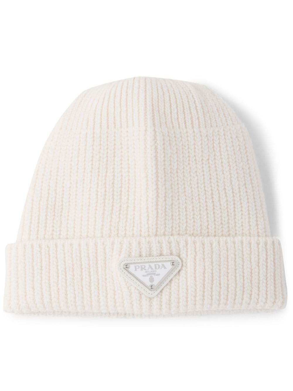 Prada Triangle-Logo Beanie Hat - White | Editorialist