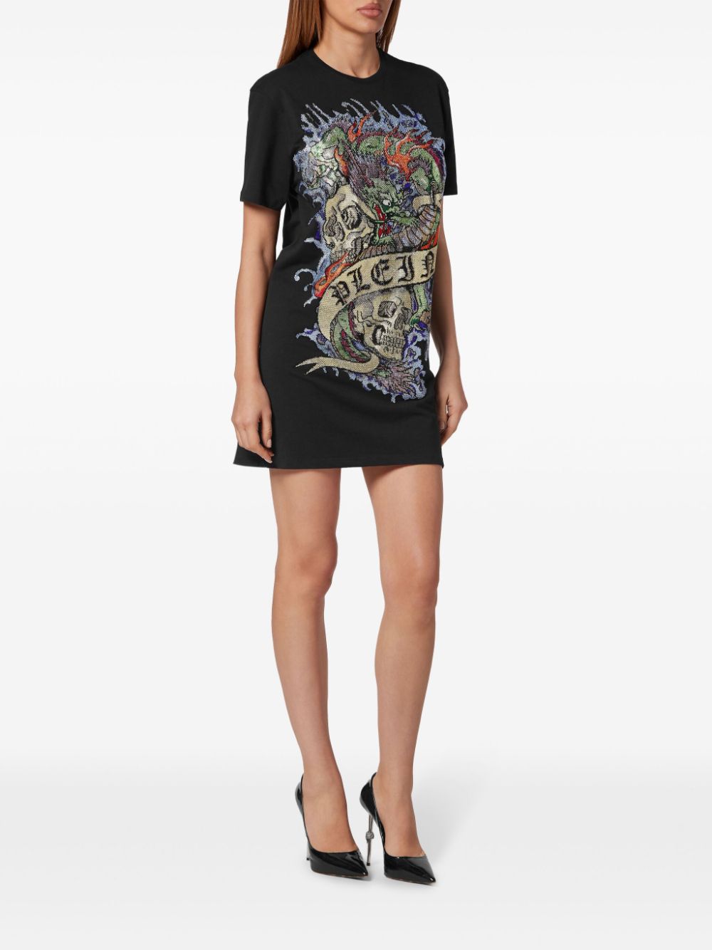 PHILIPP PLEIN Philipp Plein Tattoo Crystal T-Shirt Dress