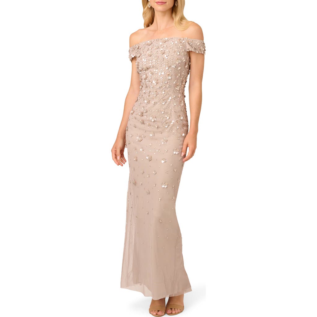 ADRIANNA PAPELL Adrianna Papell Off-the-Shoulder Beaded Gown