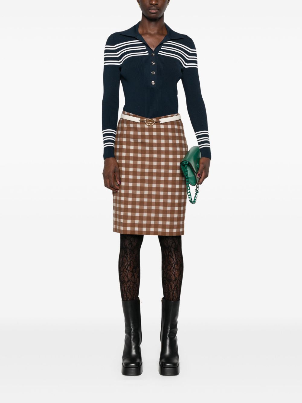 GUCCI Gucci Striped Ribbed-Knit Polo Top