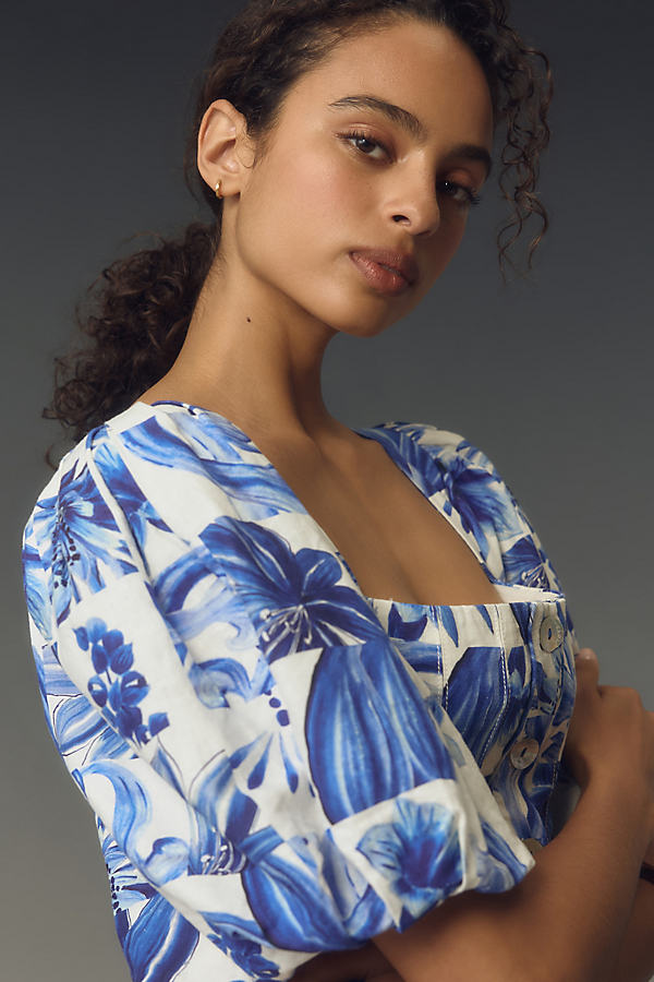 farm rio tiles mini dress FARM Rio Tile Dream Puff Sleeve Mini Dress