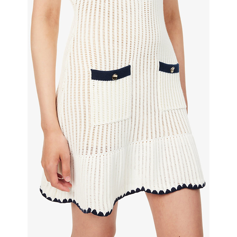 self portrait cream crochet collared mini dress Self Portrait Cream Crochet Contrast Trim Mini Dress