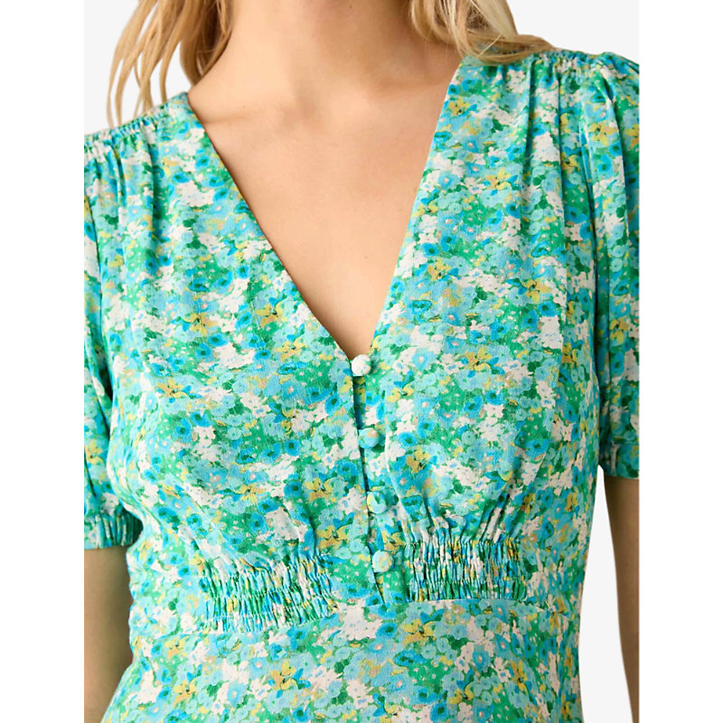 Ro&Zo Ditsy-Print Shirred Crepe Mini Dress In Green - 38% Off | Editorialist