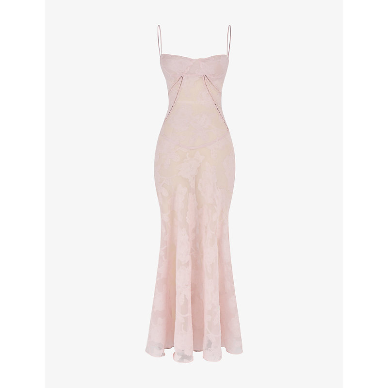 seren soft pink floral lace dress Seren Vintage Floral Lace Back Maxi Dress in Blush Pink M