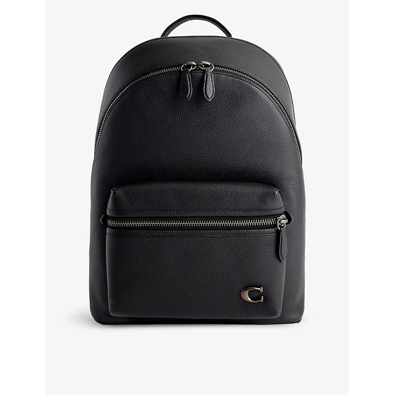 coach black grained leather backpack Men's Ridgewood Backpack, Black, One Size : Clothing, Shoes & Jewelry an outside zip pocket Hitch Backpack