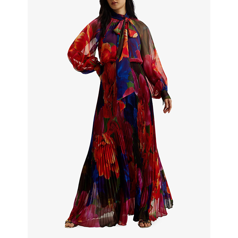 ted baker pleated maxi dress Sleeveless V-NECK Pleated Maxi Dress