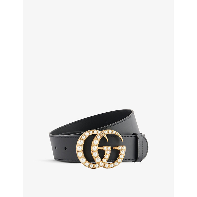 Gucci Double G Faux Pearl-Embellished Leather Belt - Nero  display picture 2