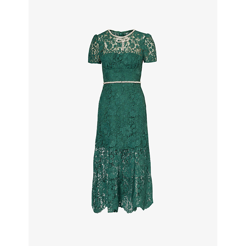 Self-Portrait Embroidered Lace Midi Dress - Green | Editorialist