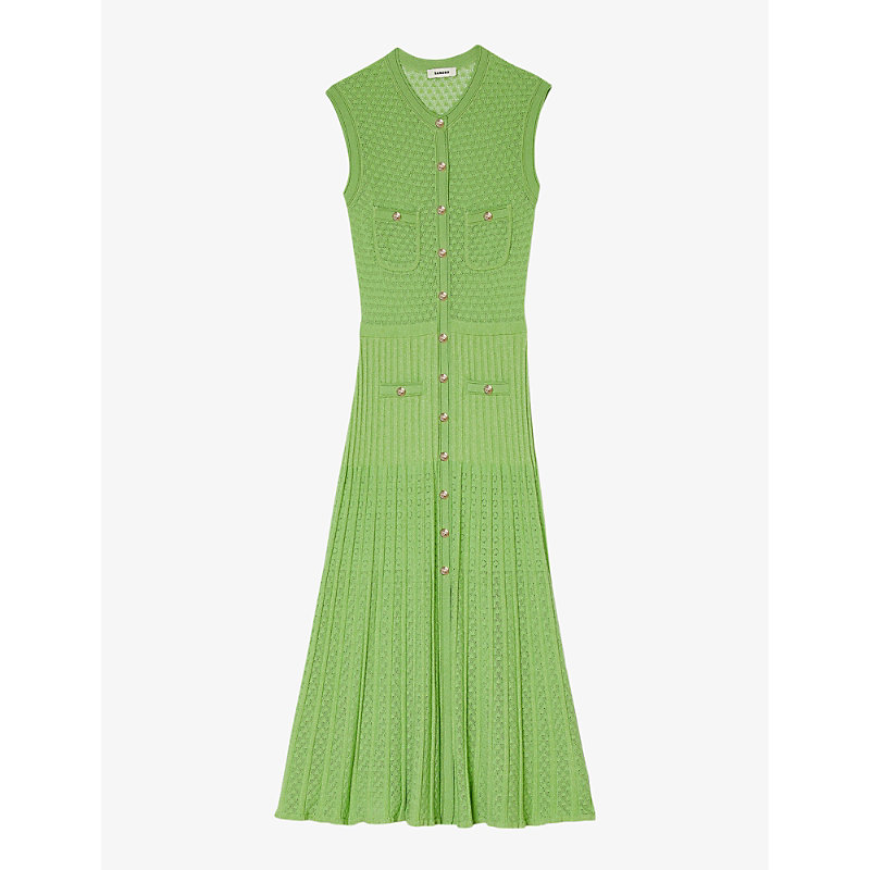 sandro tuileries pointelle knit dress Buy Patch-pocket Pleated Pointelle-knit Midi - Verts At 60% Off Sep-2025