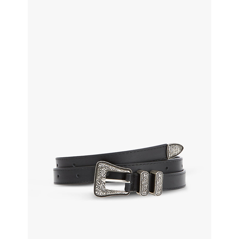 The Kooples Engraved Buckle Leather Belt In Bla01 - 42% Off  display picture 2