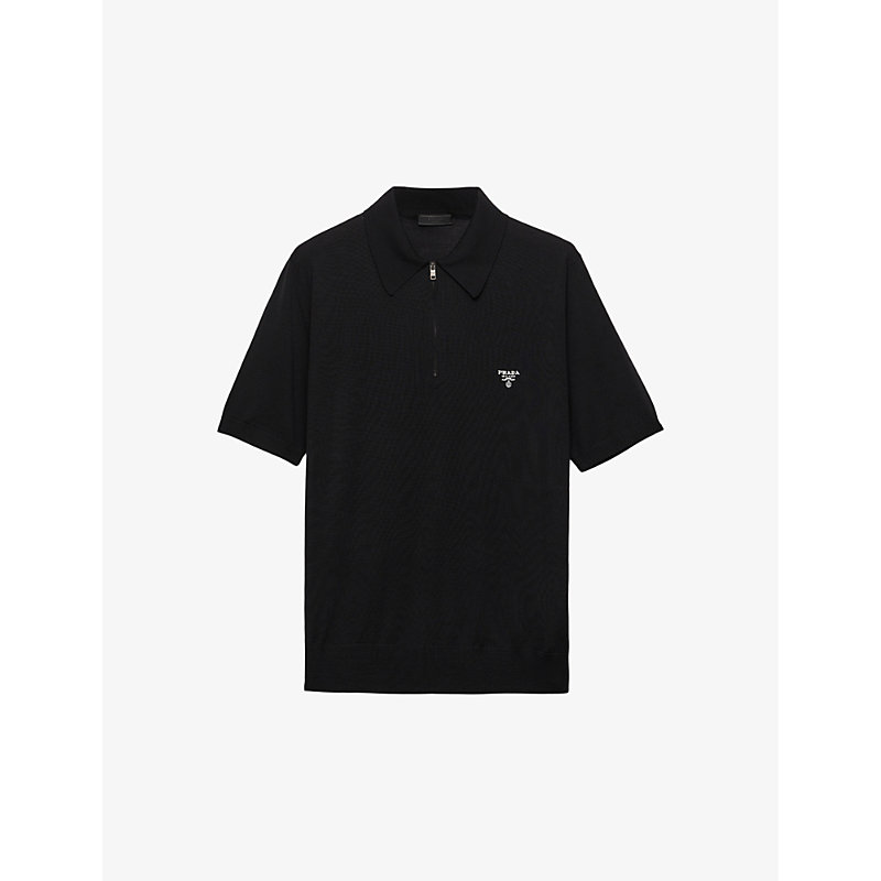 Prada Logo-Embroidered Short-Sleeved Wool Polo Shirt - Blue