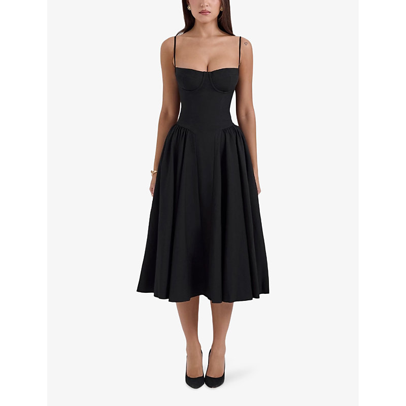House Of Cb Samaria Corseted Woven Midi Dress - Black | Editorialist