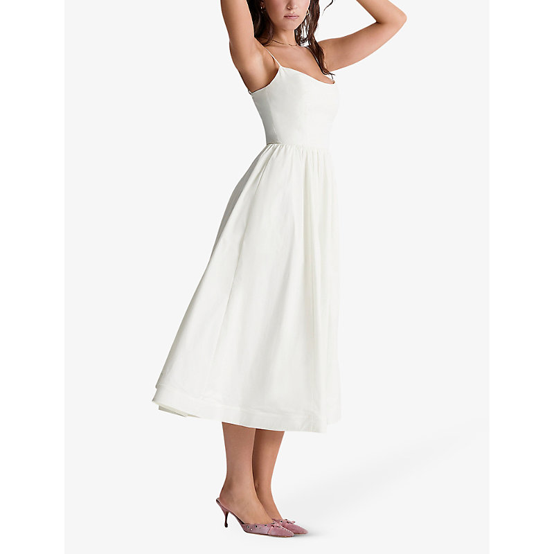 HOUSE OF CB Square-Neck Fitted-Bodice Stretch-Cotton Midi Dress
