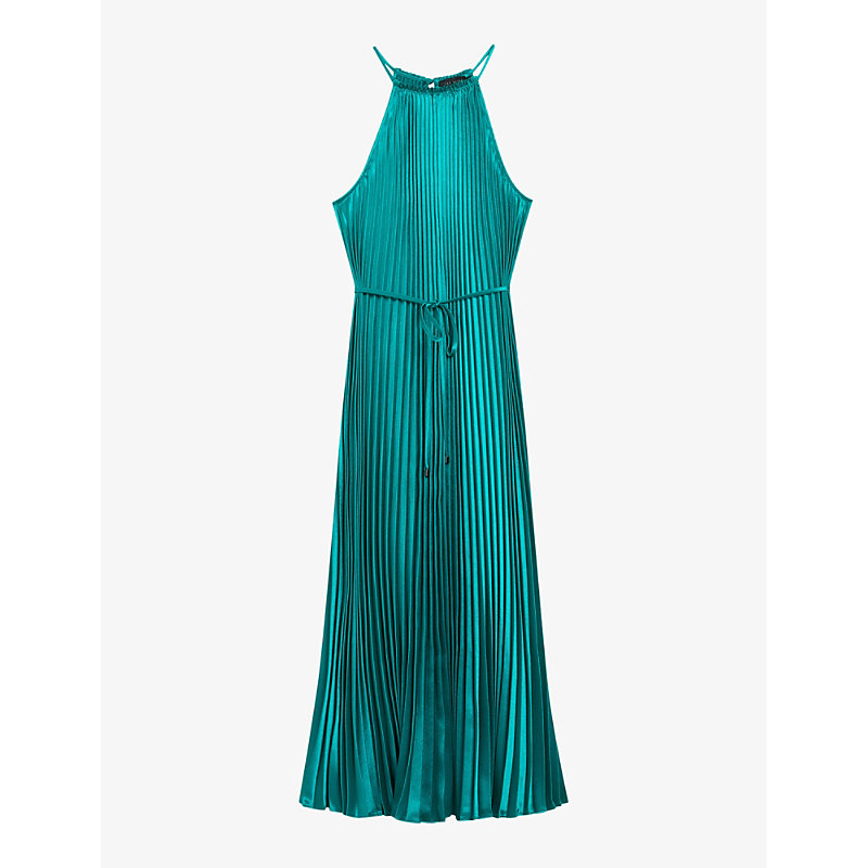 Ted Baker London Melike Pleated Halter-Neck Satin Midi Dress In Green - 56%  Off | Editorialist