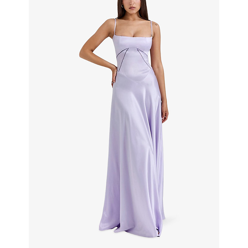 House of CB Anabella Lace-Up Satin Maxi Dress - Orchid