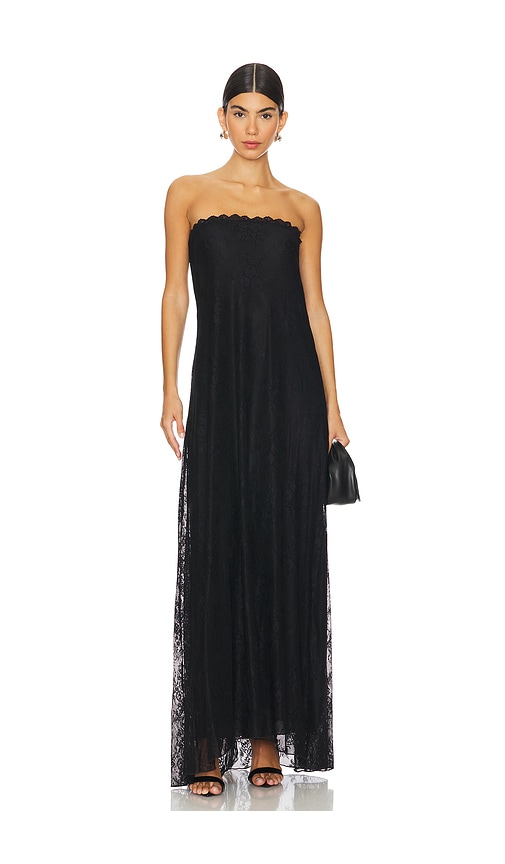 weworewhat corset sheer maxi dress Weworewhat Strapless Lace Maxi Dress - Black