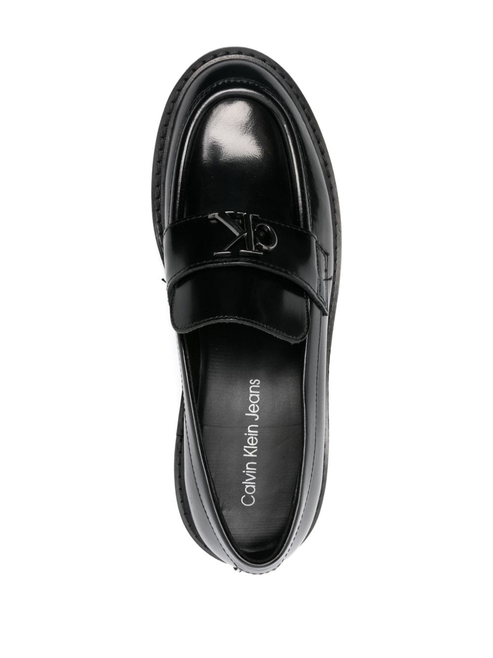 Buy Calvin Klein Monogram-plaque Leather Loafers - Black At  display picture 1