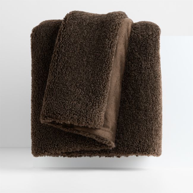 Crate & Barrel Faux Shearling 70"X55" Deep Throw Blanket - Brown ...