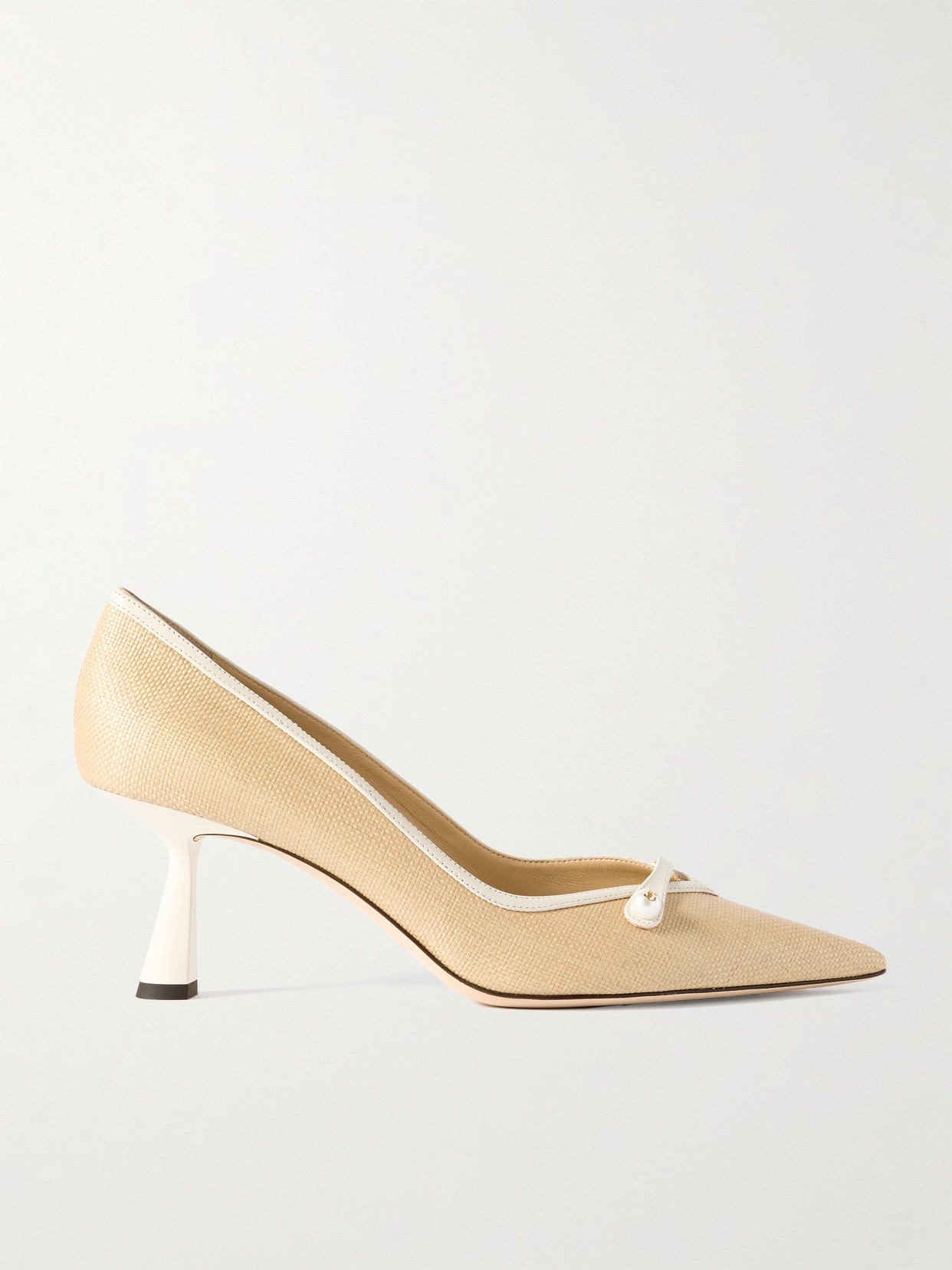 Buy JIMMY CHOO Rosalia 65 Embellished Leather-trimmed Raffia Pumps