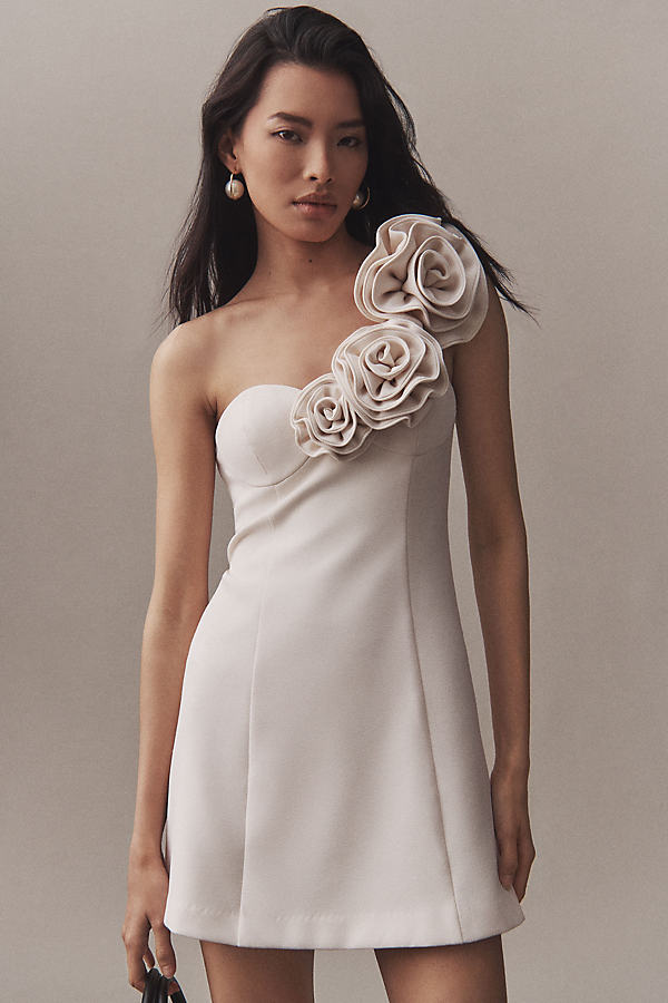 The Wolf Gang Flores Rose One-Shoulder Mini Dress In White - 55% Off |  Editorialist