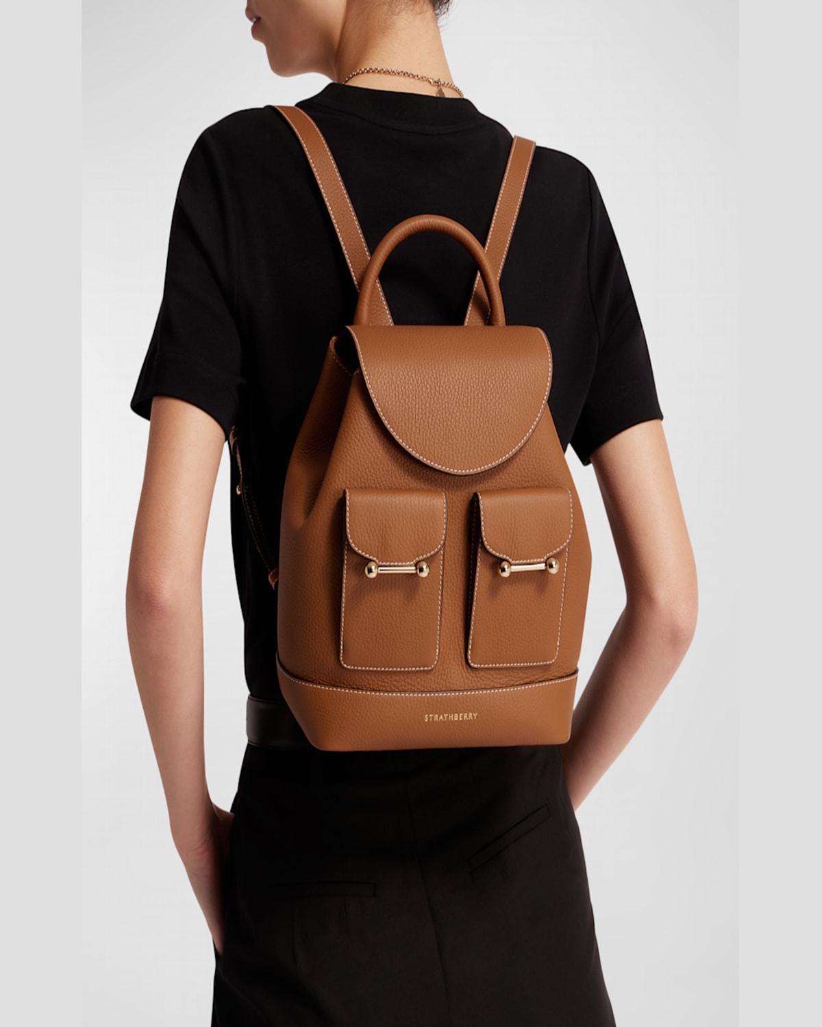 Strathberry Osette Flap Backpack in Tan Grained Leather Strathberry Osette Flap Calf Leather Backpack - Tan  main image 3