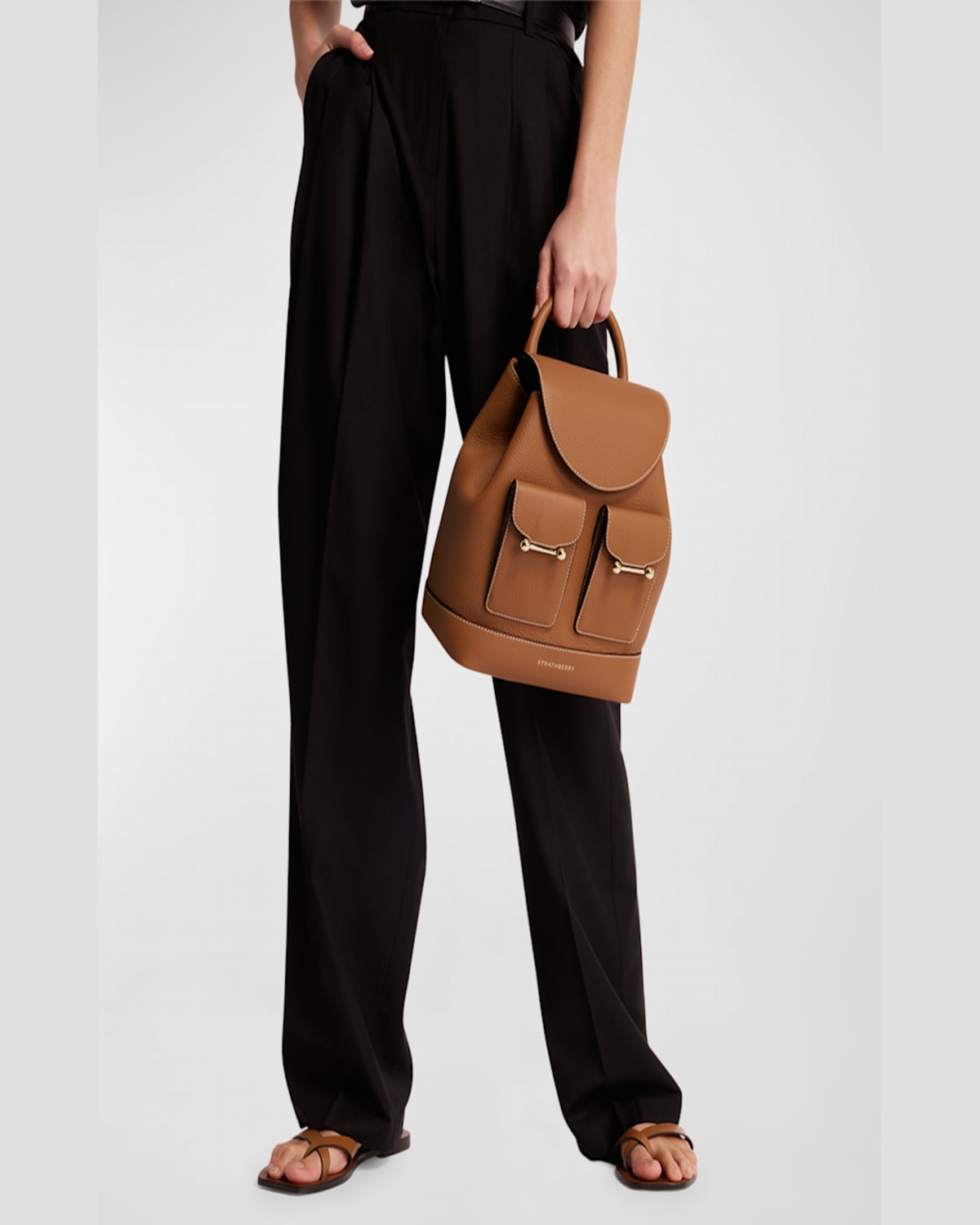 Strathberry Osette Flap Calf Leather Backpack - Tan 