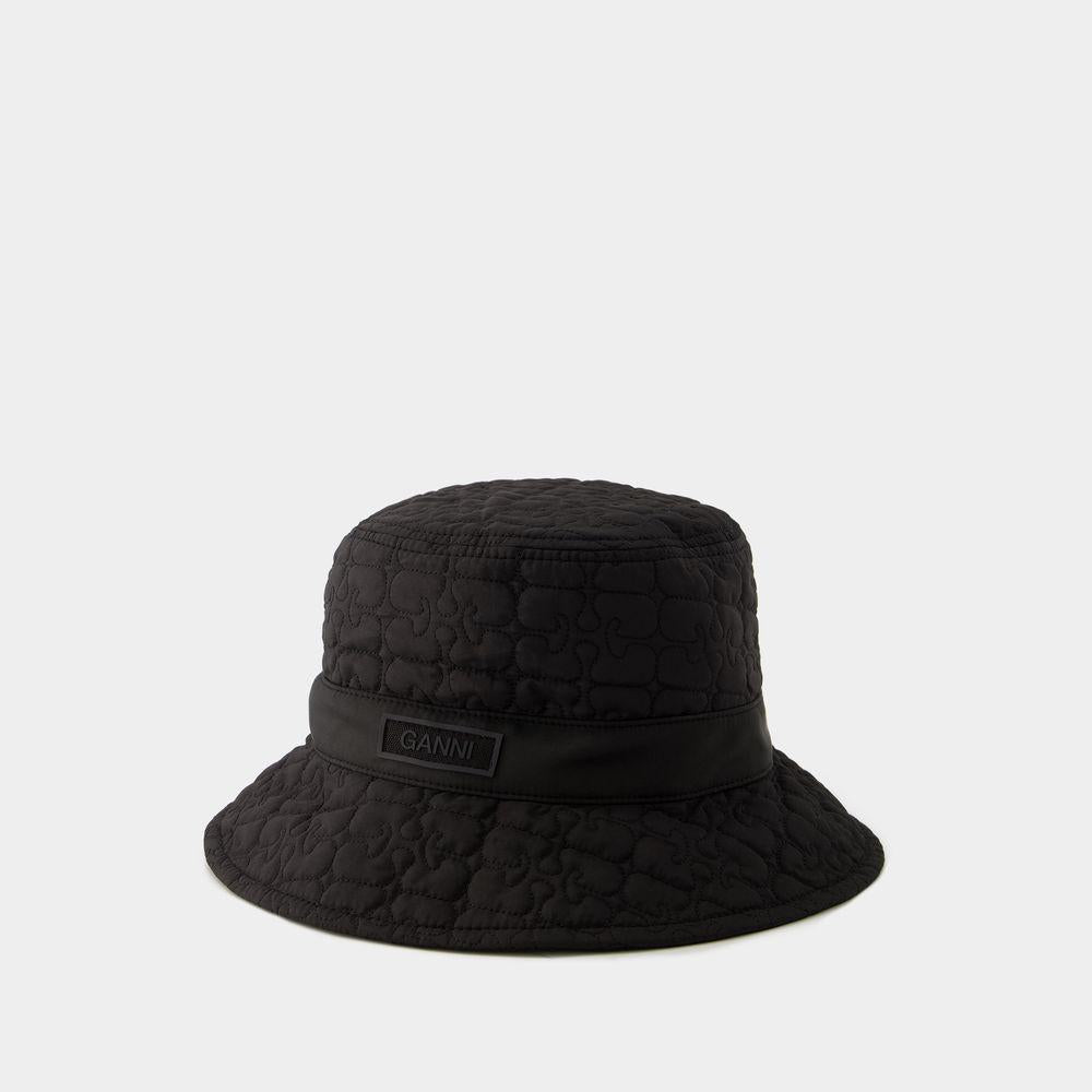 Ganni Quilted Bucket Hat In Black - 65% Off | Editorialist display picture 2