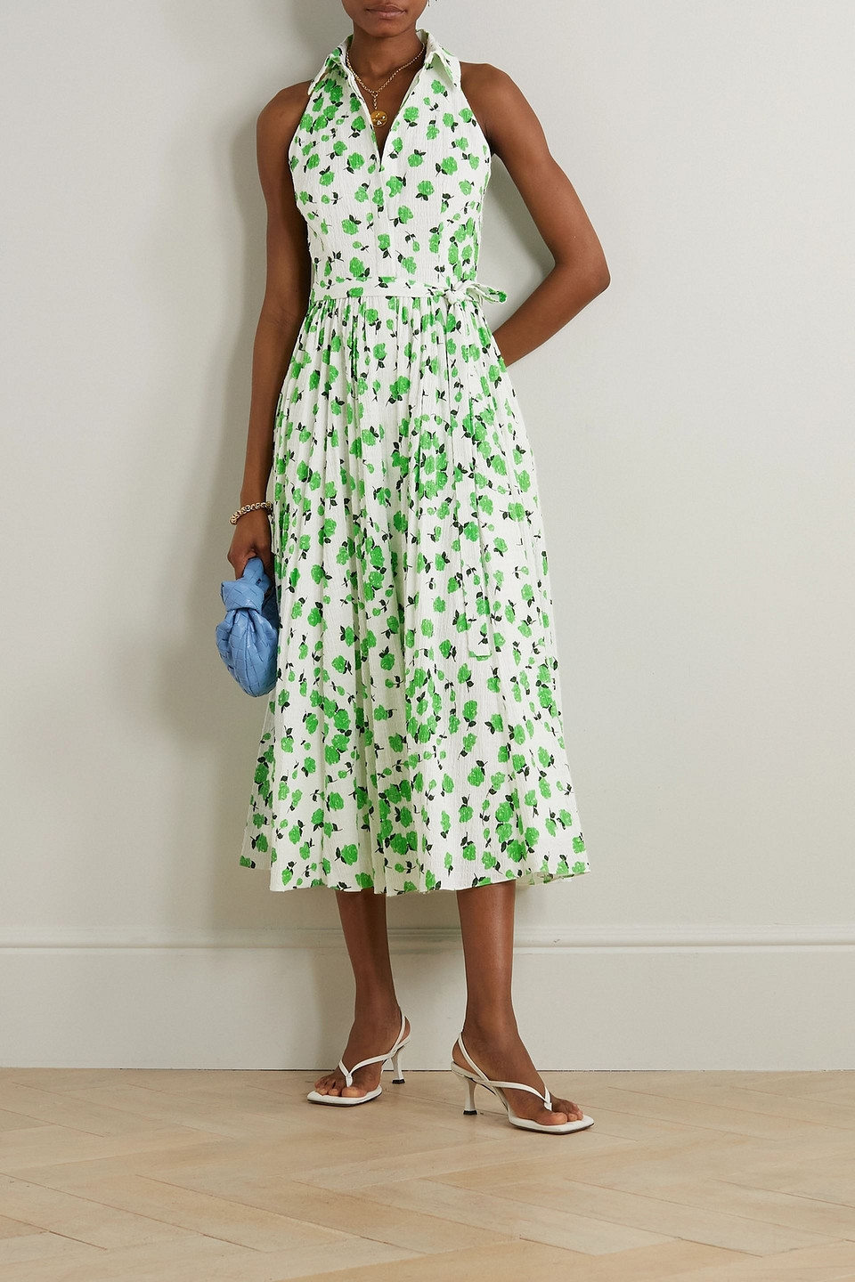 Emilia Wickstead Norika Belted Floral-Print Swiss-Dot Midi Shirt