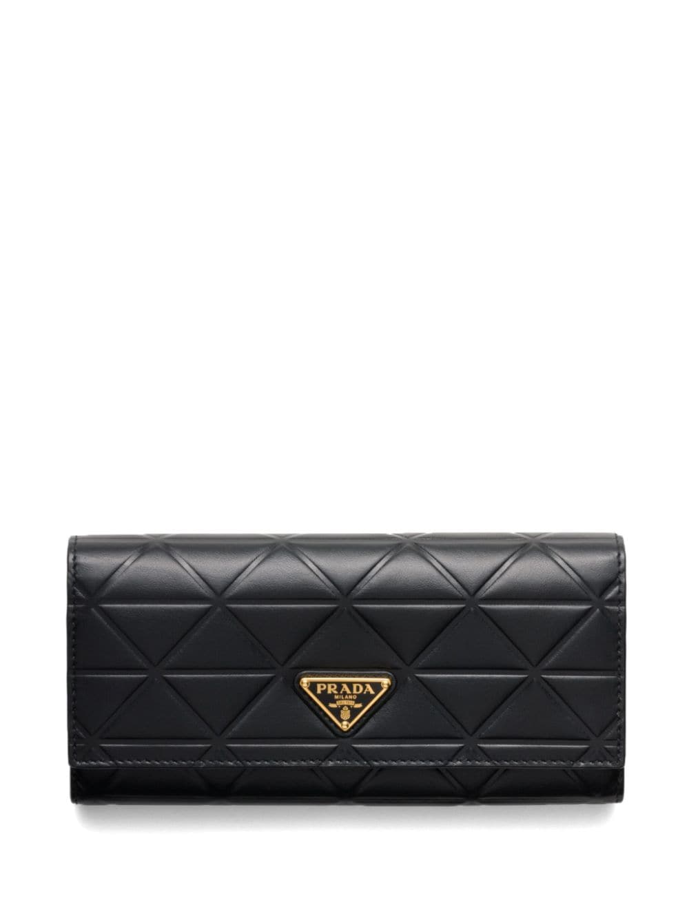 Prada Large Triangle-Motif Leather Wallet - Black | Editorialist