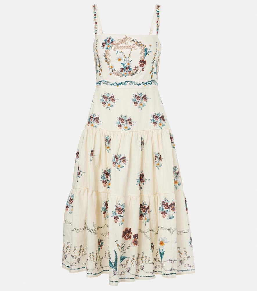 Agua Bendita Lima Florero Embroidered Linen Midi Dress In White - 50% Off | Editorialist Agua Bendita Lima Florero Embroidered Linen Midi Dress In White - 50% Off | Editorialist