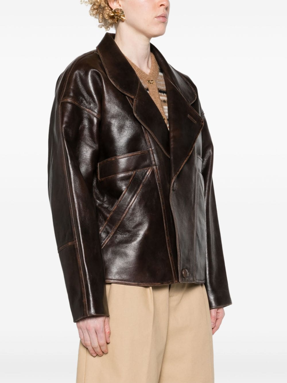 Sandro Oversized Leather Jacket - Brown | Editorialist