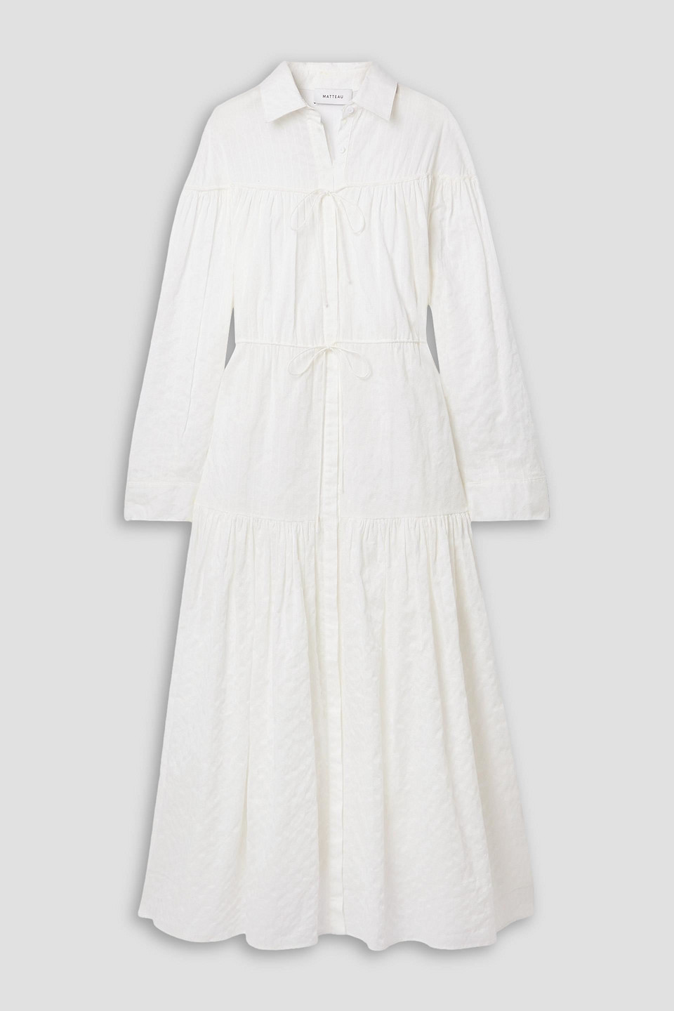 Matteau Tiered Embroidered Cotton-Voile Maxi Shirt Dress In White