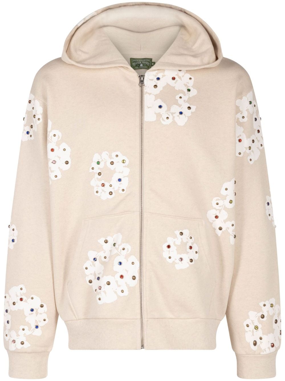 Denim Tears Rhinestone Cotton Wreath Zip Hoodie - Neutrals
