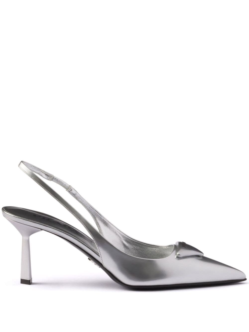 Prada 75mm Metallic Leather Pumps Silver Editorialist